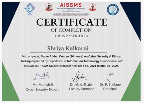 Completed Cyber Security And Ethical Hacking Course Shriya Kulkarni Posted On The Topic Linkedin