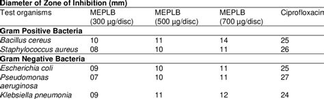 Inhibition Zone Of Persicaria Lapathifolia Methanolic Extracts Of Bark