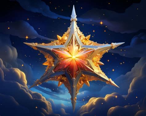 A Golden Star In The Sky With Clouds In The Background Stock