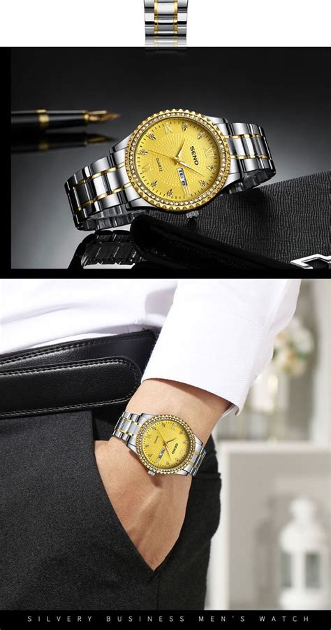 Seno Chenno Gold Watch Men S Fashion Diamond Studded Dial Luminous Pointer Dual Calendar