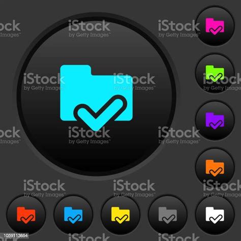 컬러 아이콘으로 폴더 확인 어두운 푸시 버튼 고름에 대한 스톡 벡터 아트 및 기타 이미지 고름 곡선 그래픽 사용자 인터페이스 Istock