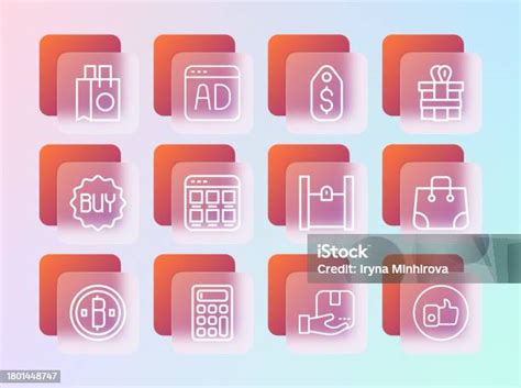 세트 라인 선물 상자 계산기 종이 쇼핑백 배달 손 온라인 화면 가격표 달러 및 광고 아이콘 벡터 광고에 대한 스톡 벡터 아트 및