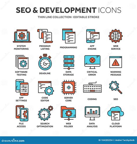 Seo And App Development Search Engine Optimization Internet E Commerce Thin Line Blue Web