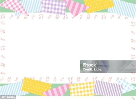 다양한 패턴과 뮤지컬 노트 스트라이프 깅엄 체크 도트의 패치워크 일러스트 프레임 0명에 대한 스톡 벡터 아트 및 기타 이미지 0명 귀여운 깅엄 Istock