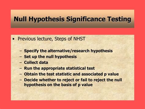 Ppt Lecture 2 Null Hypothesis Significance Testing Continued