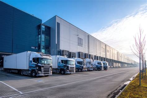 Logistic Center Showcasing Autonomous Trucks Ready For Efficient Transport And Distribution