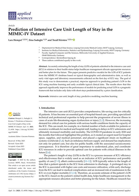 Pdf Prediction Of Intensive Care Unit Length Of Stay In The Mimic Iv Dataset