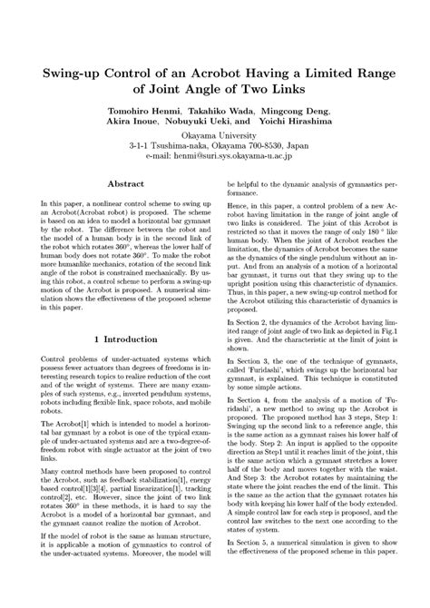 pdf swing up control of an acrobot having a limited range of joint