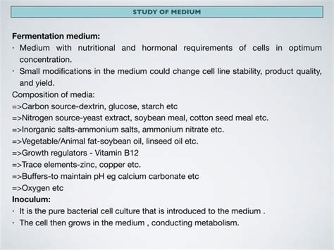 Unit Fermentation Technology Fermenters Study Of Media Types Of Fermentation Methods Of