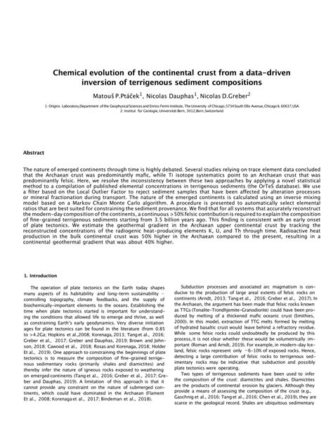 Pdf Chemical Evolution Of The Continental Crust From A Data Driven Inversion Of Terrigenous