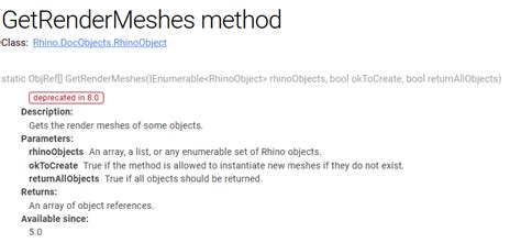 deprecated getrendermeshes method in v8 rhino developer mcneel forum