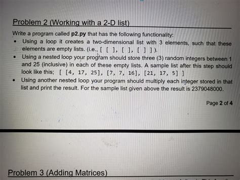 answered problem 2 working with a 2 d list … bartleby