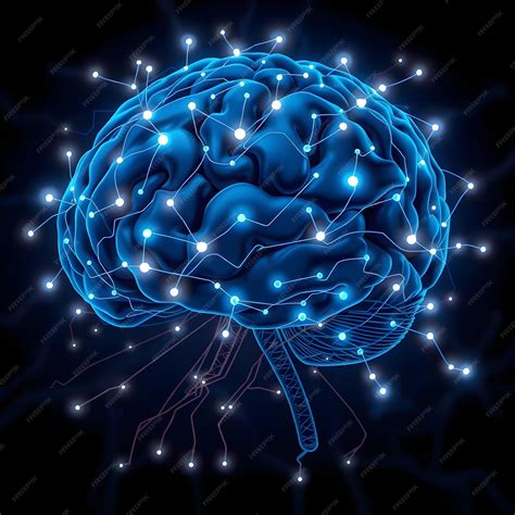 A glowing blue brain with lit neural connections on a dark background | Premium AI-generated image
