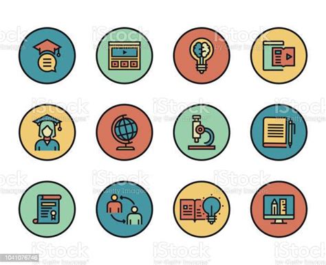 라인 교육의 아이콘을 설정 합니다 현대 컬러 플랫 디자인 선형 그림 컬렉션입니다 스트로크 기호 팩의 벡터 개념을 설명 합니다 프리미엄 품질 웹 그래픽 자료입니다 공부에 대한