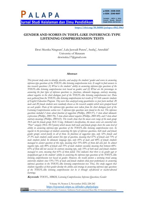 Pdf Gender And Scores In Toefl Like Inference Type Listening