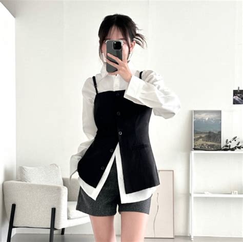 모두집 오늘출발🚀긱시크 루즈핏 레이어드 뷔스티에 롱 셔츠 플레어 끝 나시 투피스 세트 결혼식 가을 여름 하객룩