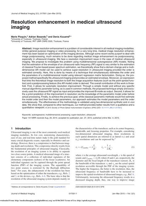 Pdf Resolution Enhancement In Medical Ultrasound Imaging