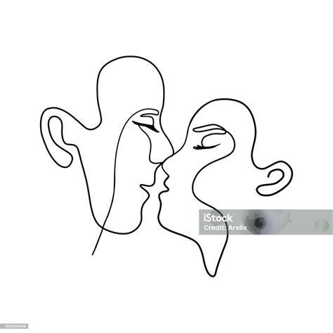 커플 라인 아트를 사랑해요 미니멀 한 남자와 여자 얼굴 실루엣 연속 선형 키스 그리기 벡터 추상 일러스트레이션 2명에 대한 스톡 벡터 아트 및 기타 이미지 Istock
