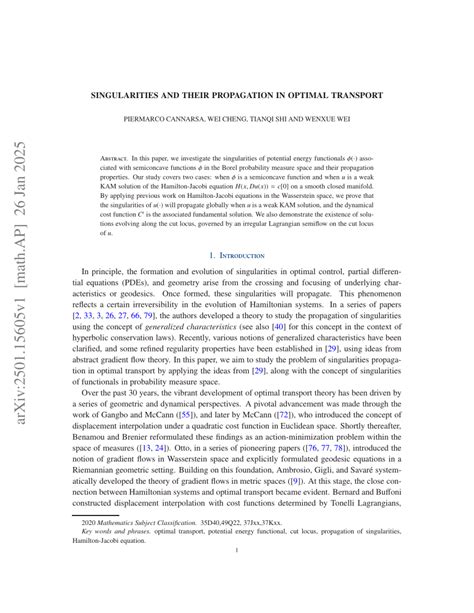Pdf Singularities And Their Propagation In Optimal Transport