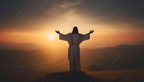 Jesus Cristo Estendendo As Mãos E Rezando O Fundo Do Dia Da Ascensão