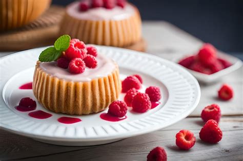 Premium Ai Image A Cupcake With Raspberry Topping And A Plate With