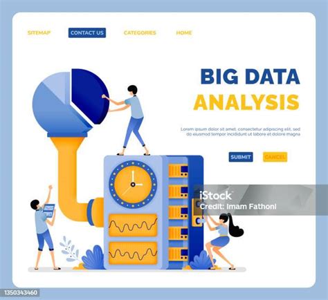 데이터베이스 시스템 네트워크에서 구성된 빅 데이터에 대한 분석 및 연구 데이터 처리 설계 벡터 일러스트는 방문 페이지 웹 웹 사이트 모바일 앱 포스터 전단지 Ui Uxn에