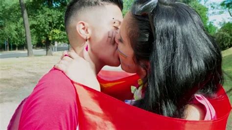Lesbian Couple Kissing In Public Park Stock Video Pond5