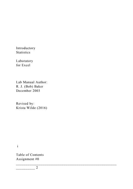 Introductory Statistics Laboratory For Excel Docx