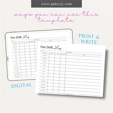 Fire Drill Log Printable Template Digital Download Safety Drill Tracker Emergency
