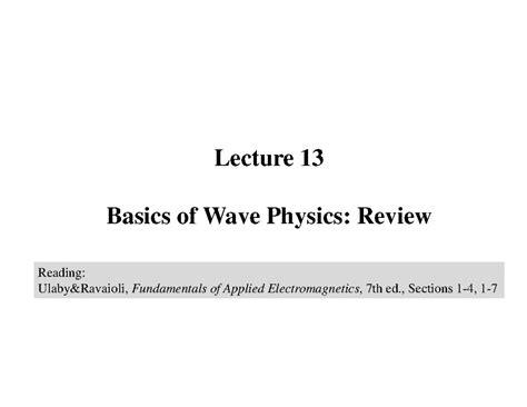 L13 Review Basics Waves Lecture 13 Basics Of Wave Physics Review