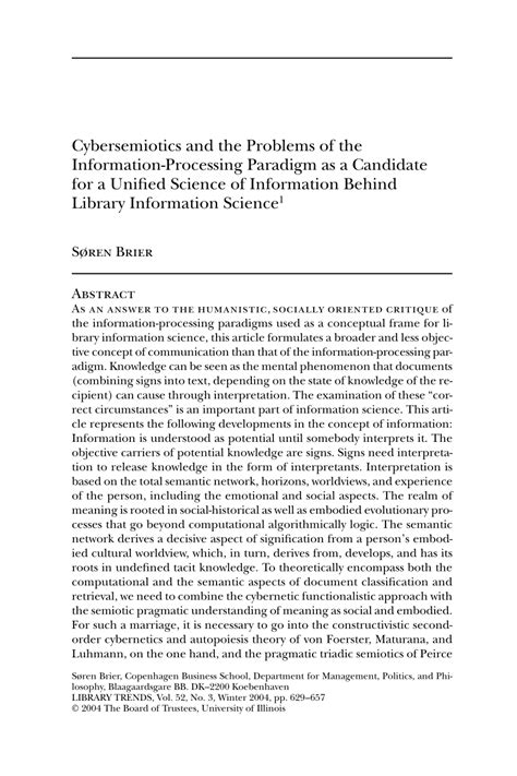Pdf Cybersemiotics And The Problems Of The Information Processing