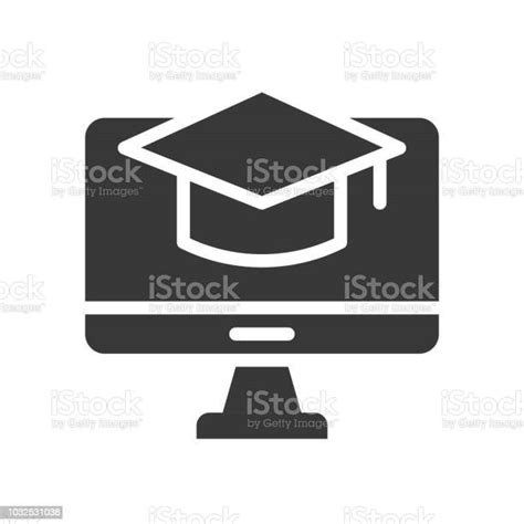 컴퓨터 화면 E학습 개념 아이콘에 사각 학술 모자 고체에 대한 스톡 벡터 아트 및 기타 이미지 고체 공부 교육 Istock