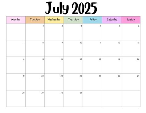 July Calendar Editable