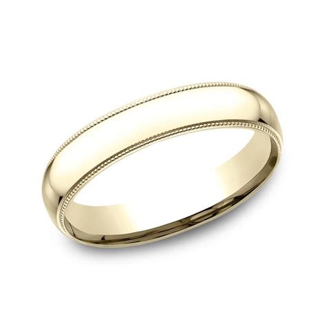 14k Yellow Gold 4mm Milgrain Low Dome Comfort Fit Wedding Band Reeds