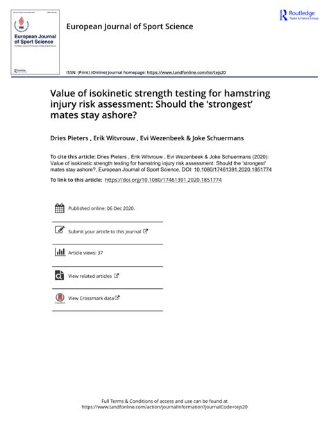 Pdf Value Of Isokinetic Strength Testing For Hamstring Injury Risk