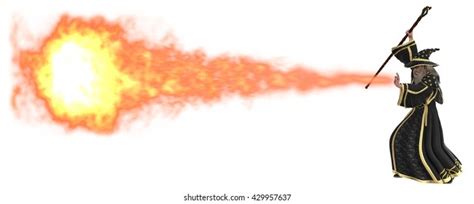 Black Wizard Staff Casting Fireball Spell Stock Illustration 429957637