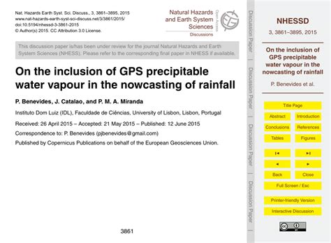Pdf On The Inclusion Of Gps Precipitable Water Vapour In The