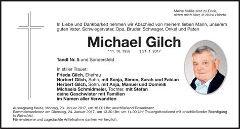 Traueranzeigen Von Michael Gilch Trauernnde