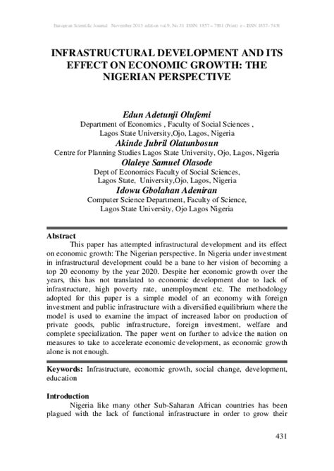 Pdf Infrastructural Development And Its Effect On Economic Growth