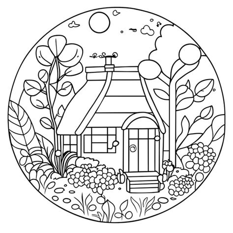 Home Corcle Vector Illustration Line Art Premium Ai Generated Vector