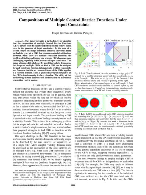 Compositions Of Multiple Control Barrier Functions Under Input Constraints Pdf Function