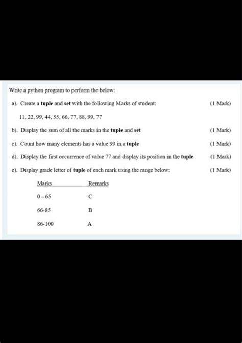 Solved 1 Mark Write A Python Program To Perform The Below