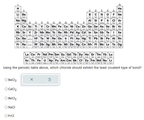 Solved Using The Periodic Table Above Which Chloride Should