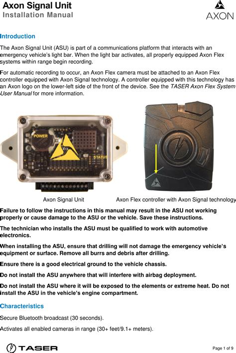 Axon Enterprise S00831 Axon Signal Unit User Manual Manual