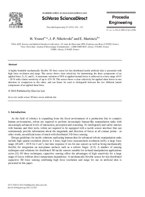 Pdf Flexible 3d Force Tactile Sensor For Artificial Skin For Anthropomorphic Robotic Hand