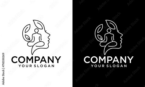 Creative A Smart Line Dual Meaning Logo Featuring A Head Leaf And Yoga