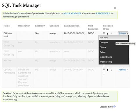 SQL Tasks Extension Configurable Recurring Tasks CiviCRM