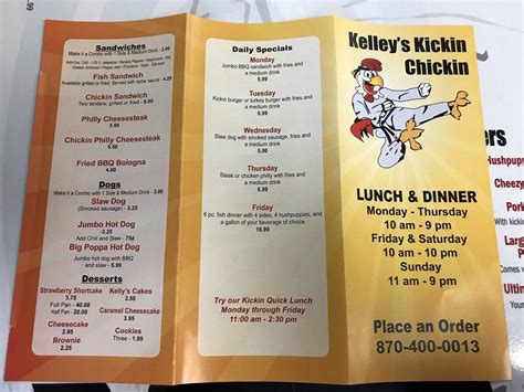 Menu At Kelleys Kickin Chicken Restaurant West Memphis