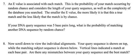 An E Value Is Associated With Each Match This Is Chegg Com
