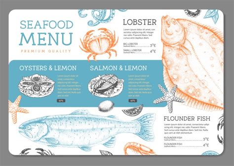 Seafood Restaurant Menu Design Royalty Free Vector Image